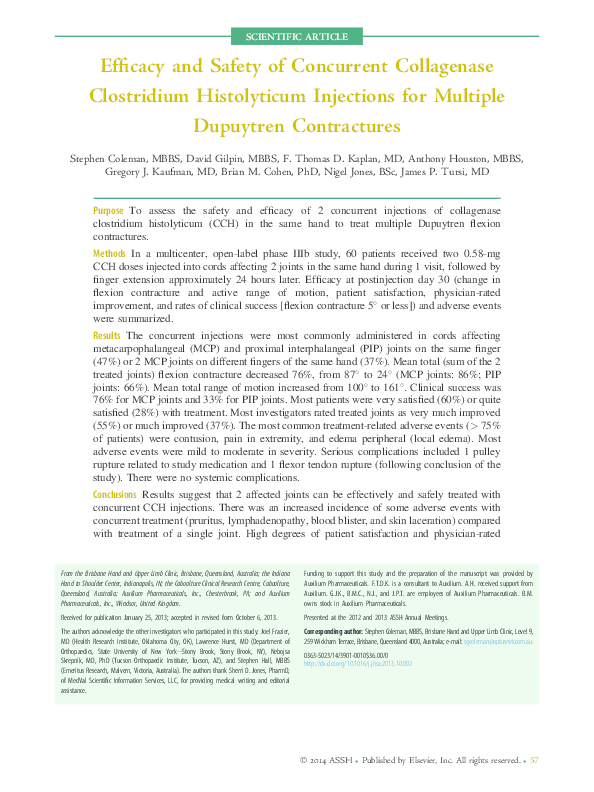 (PDF) Efficacy and Safety of Concurrent Collagenase Clostridium ...