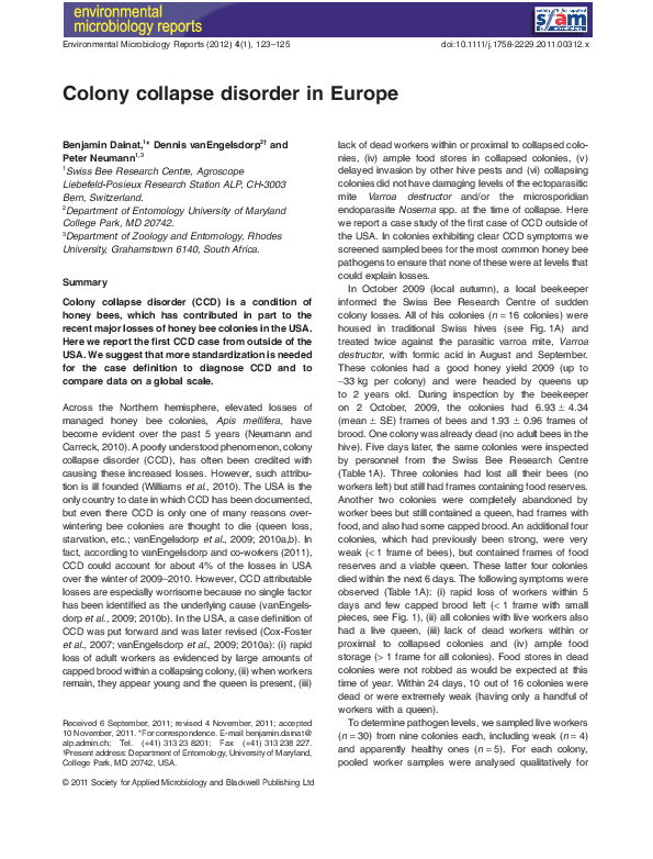 (PDF) Colony collapse disorder in Europe