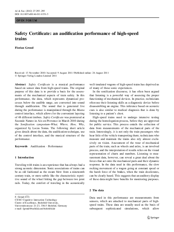 (PDF) Safety Certificate: an audification performance of high-speed trains