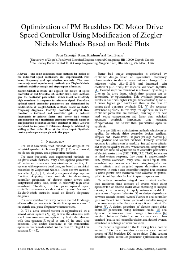 (PDF) Optimization of PM Brushless DC Motor Drive Speed Controller Using Modification of Ziegler ...