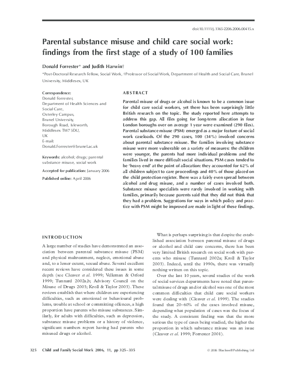 (PDF) Parental substance misuse and child care social work: findings ...