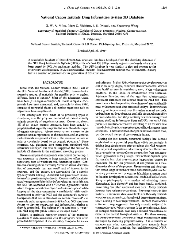 (PDF) National Cancer Institute Drug Information System 3D Database