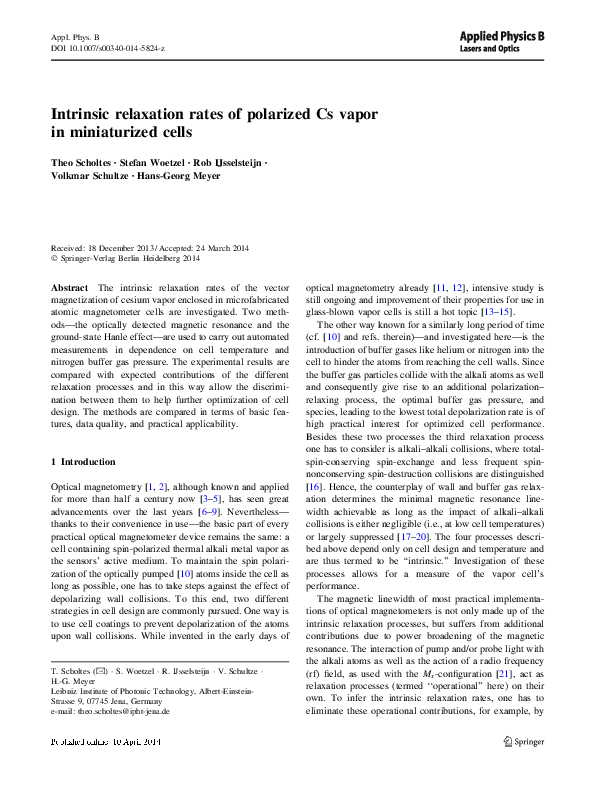 (PDF) Intrinsic relaxation rates of polarized Cs vapor in miniaturized ...