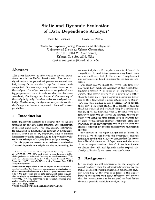 (PDF) Static and dynamic evaluation of data dependence analysis techniques