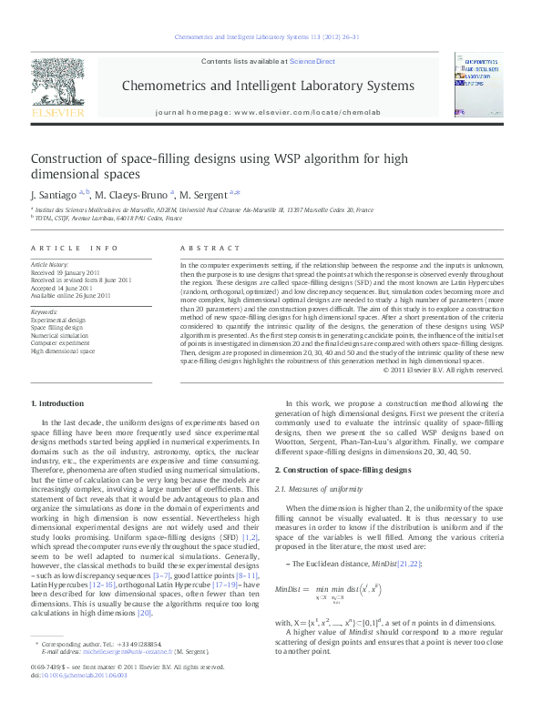 (PDF) Construction of space-filling designs using WSP algorithm for high dimensional spaces