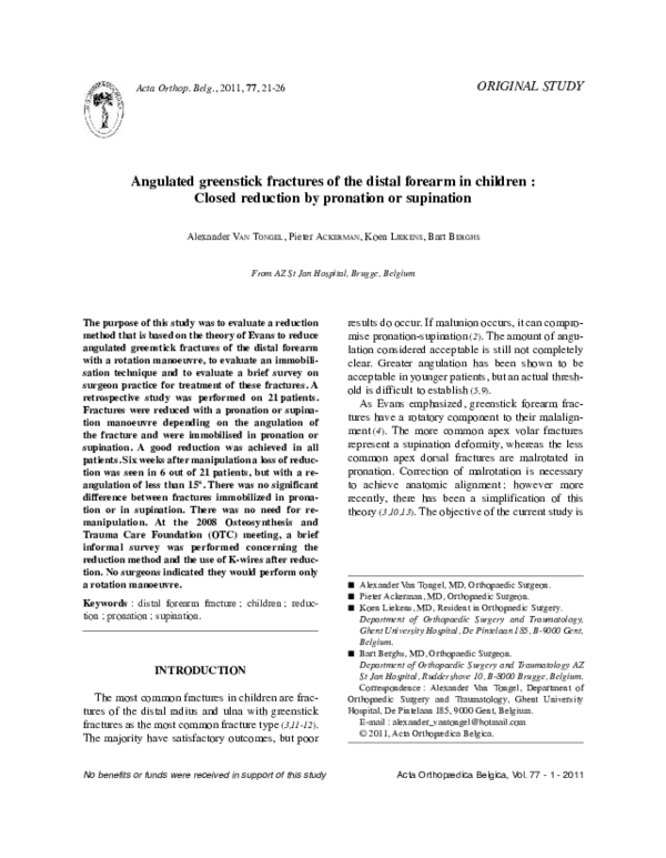 (PDF) Angulated greenstick fractures of the distal forearm in children ...