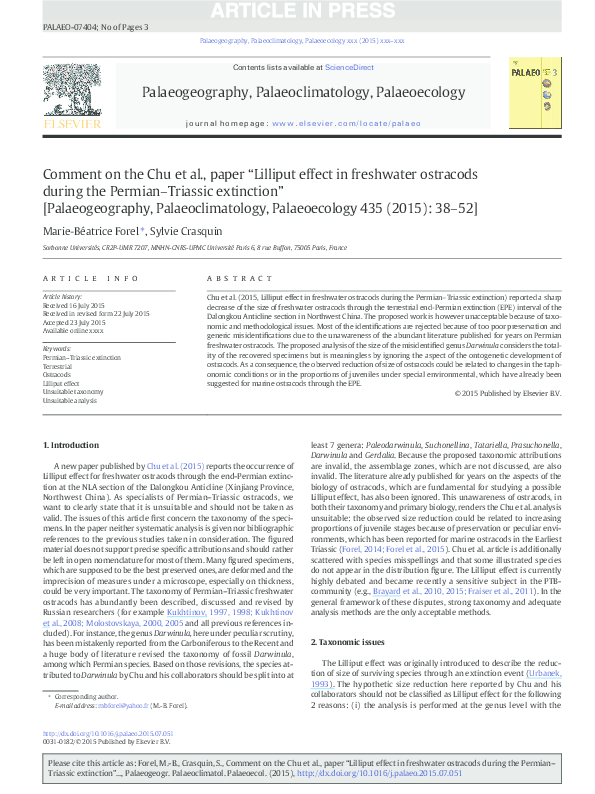 (PDF) Comment on the Chu et al., paper “Lilliput effect in freshwater ...