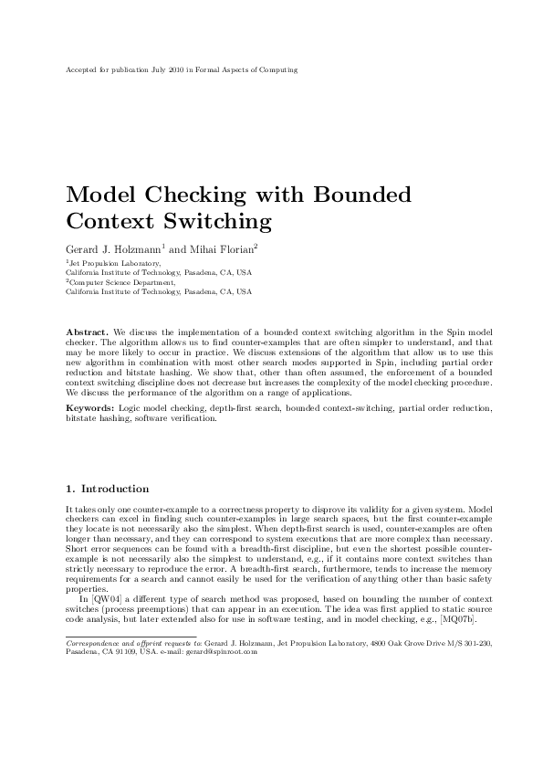 (PDF) Model checking with bounded context switching