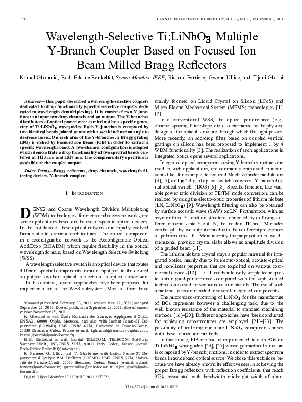 (PDF) Wavelength-Selective Ti:LiNbO $_{3}$ Multiple Y-Branch Coupler ...