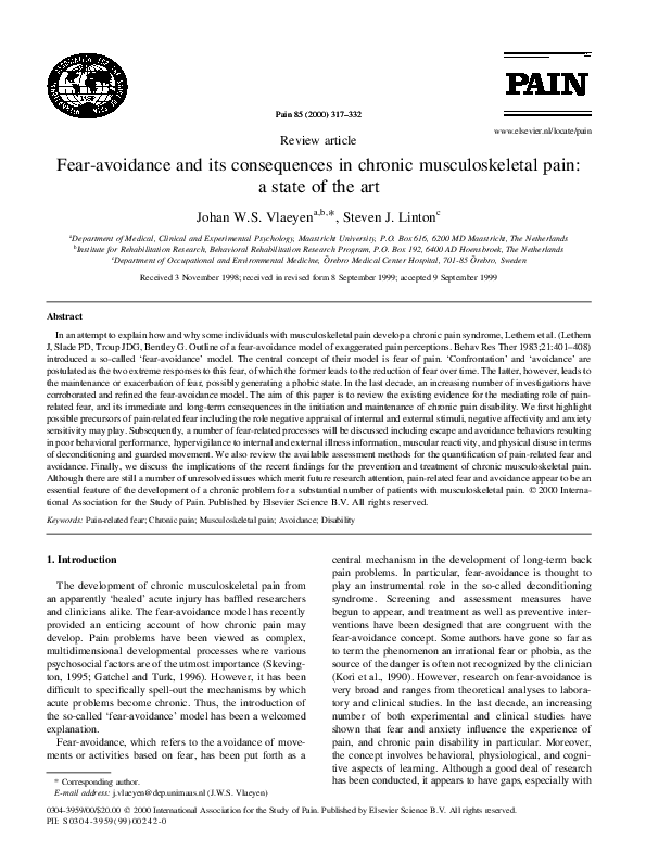 (PDF) Fear-avoidance and its consequences in chronic musculoskeletal ...