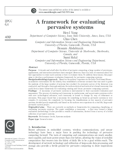 (PDF) A framework for evaluating pervasive systems