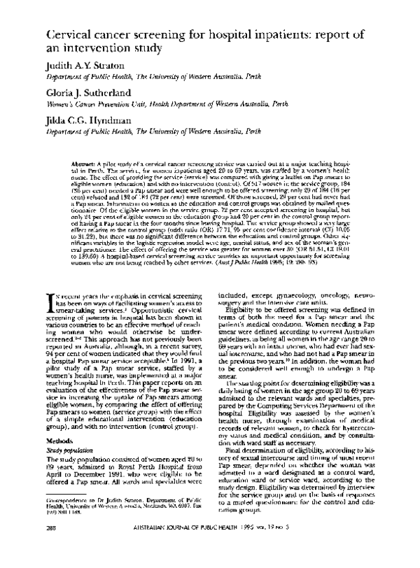 (PDF) Cervical cancer screening for hospital inpatients: report of an ...