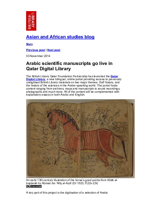 (PDF) Arabic scientific manuscripts go live in Qatar Digital Library