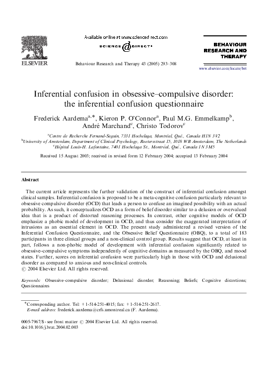 (PDF) Inferential confusion in obsessive–compulsive disorder: the ...
