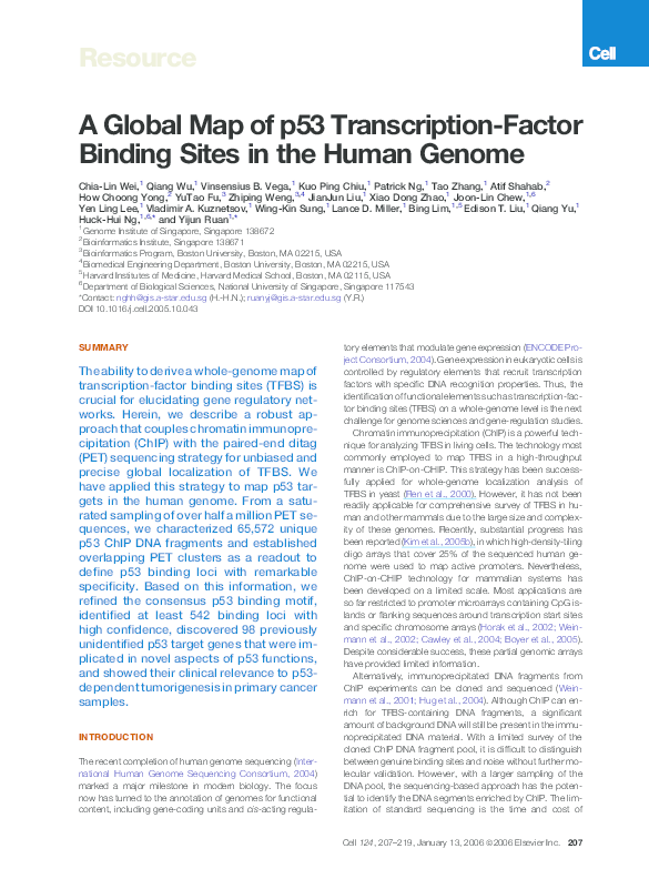 (PDF) A Global Map of p53 Transcription-Factor Binding Sites in the ...