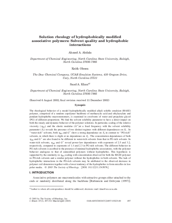 (PDF) Solution rheology of a hydrophobically modified alkali-soluble ...