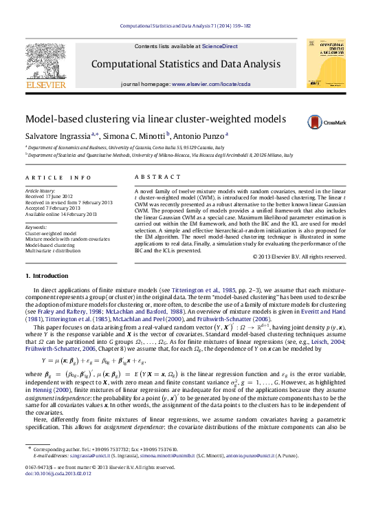 Pdf Model Based Clustering Via Linear Cluster Weighted Models