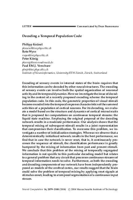 (PDF) Decoding a Temporal Population Code