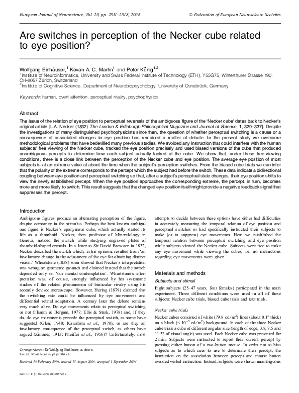 (PDF) Are switches in perception of the Necker cube related to eye ...