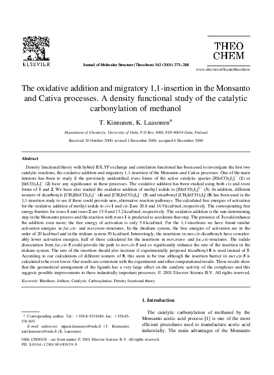 (PDF) The oxidative addition and migratory 1,1-insertion in the ...