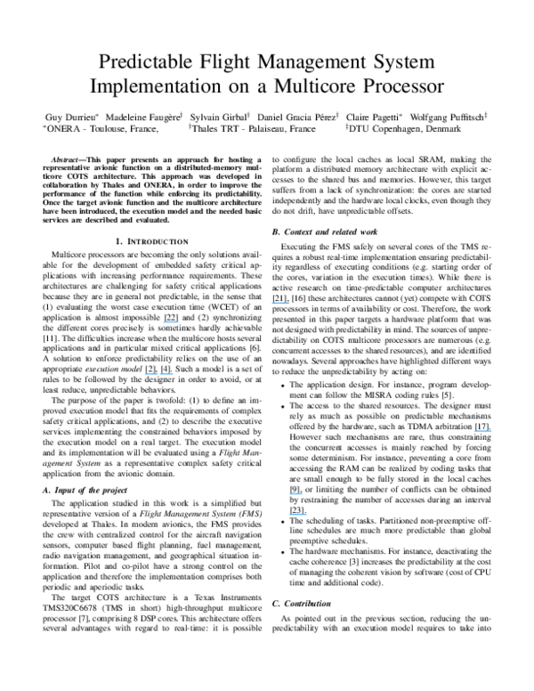 Pdf Predictable Flight Management System Implementation On A Multicore Processor
