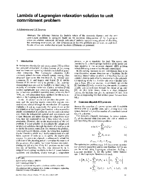 (PDF) Lambda of Lagrangian relaxation solution to unit commitment problem