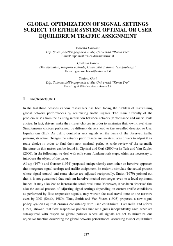(PDF) Global optimization of signal settings subject to either system optimal or user ...
