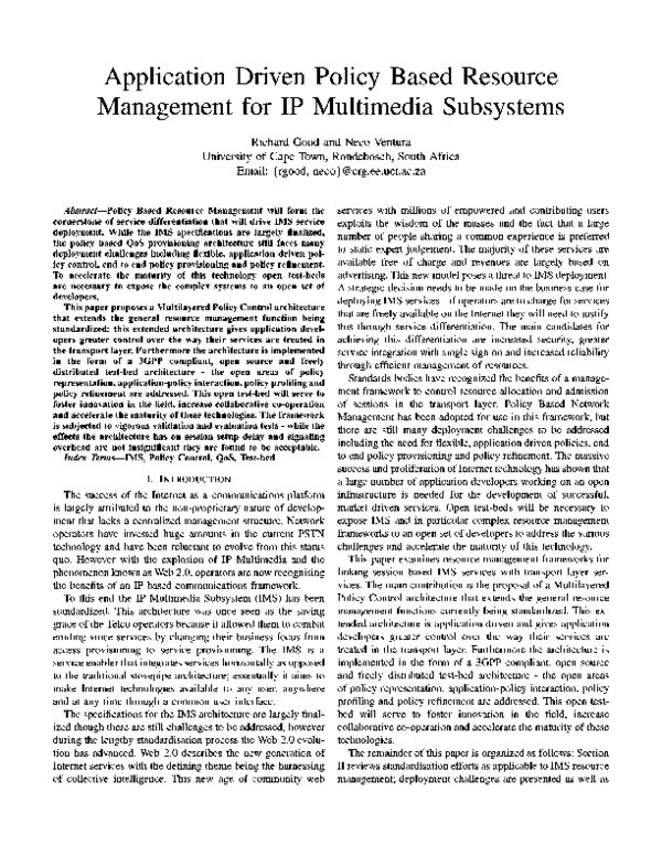 (PDF) Application driven Policy Based Resource Management for IP ...