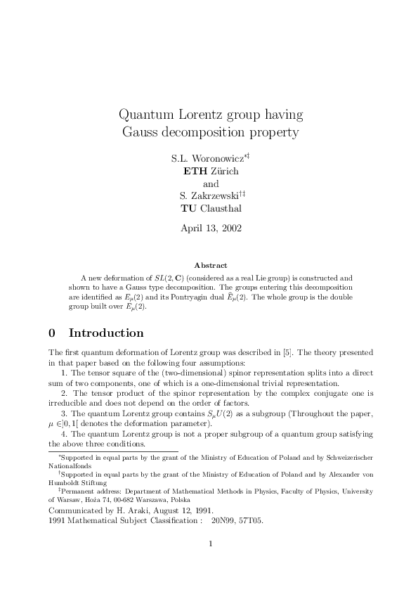 Pdf Quantum Lorentz Group Having Gauss Decomposition Property