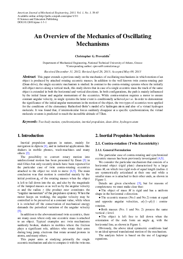 (PDF) An Overview of the Mechanics of Oscillating Mechanisms
