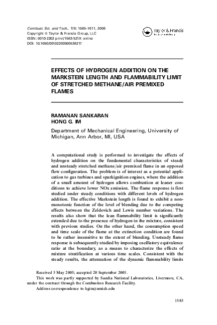 (PDF) EFFECTS OF HYDROGEN ADDITION ON THE MARKSTEIN LENGTH AND FLAMMABILITY LIMIT OF STRETCHED ...
