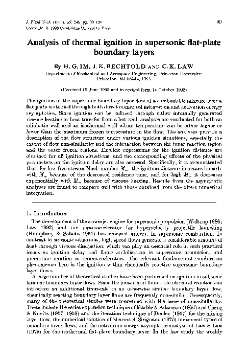 (PDF) Analysis of thermal ignition in supersonic flat-plate boundary layers