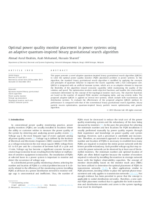 Pdf Power Quality Monitor Placement Method Using Adaptive Quantum Inspired Binary