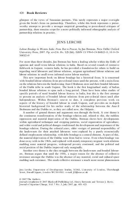 (PDF) Labour Bondage in Western India: From Past to Present by Jan ...