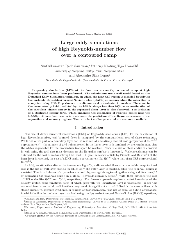 (PDF) Large-Eddy Simulations of High Reynolds Number Flow Around a ...