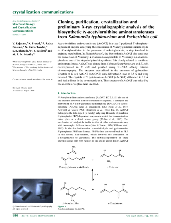 (PDF) Cloning, purification, crystallization and preliminary X-ray analysis of the catalytic ...