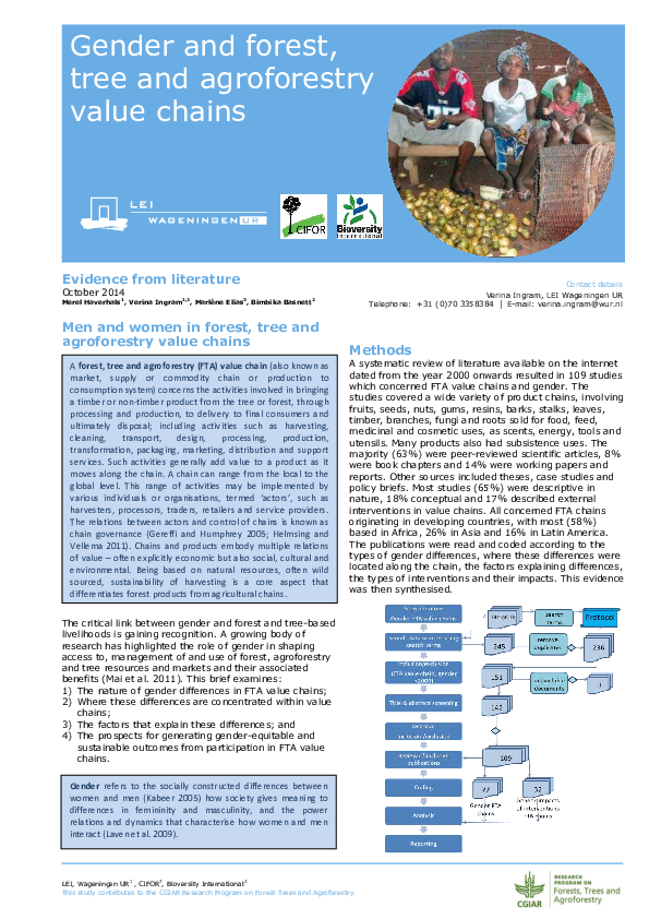 (PDF) Gender and forest, tree and agroforestry value chains. Evidence ...