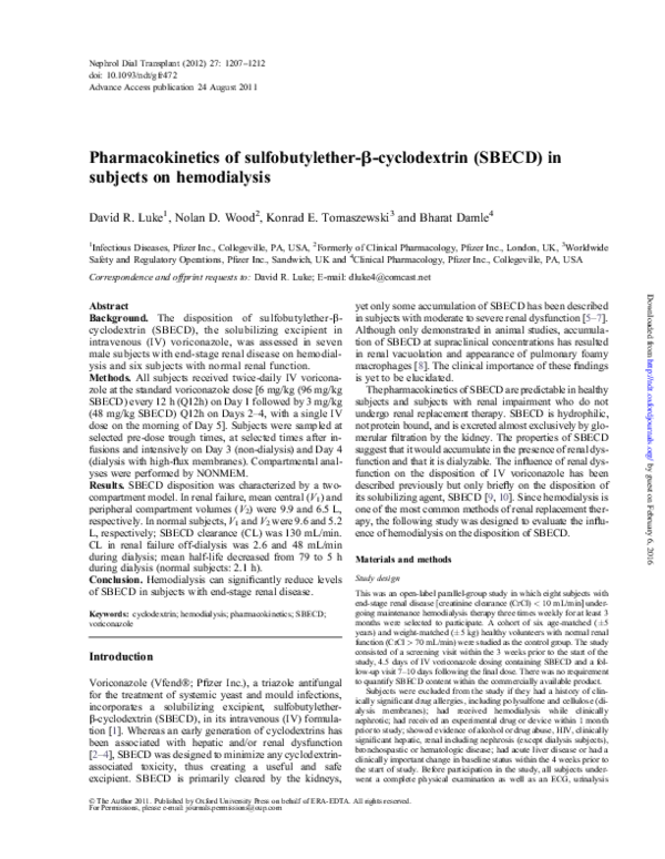 (PDF) Pharmacokinetics of sulfobutylether- -cyclodextrin (SBECD) in ...