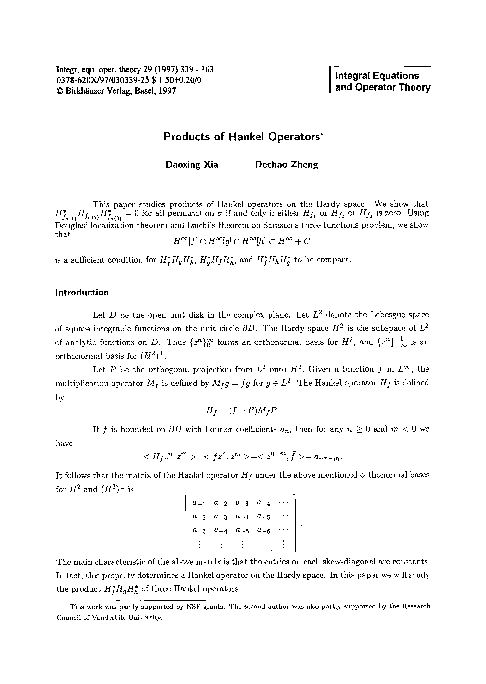 (PDF) Products of Hankel operators