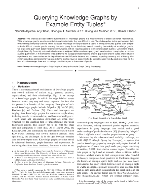 (PDF) GQBE: Querying knowledge graphs by example entity tuples