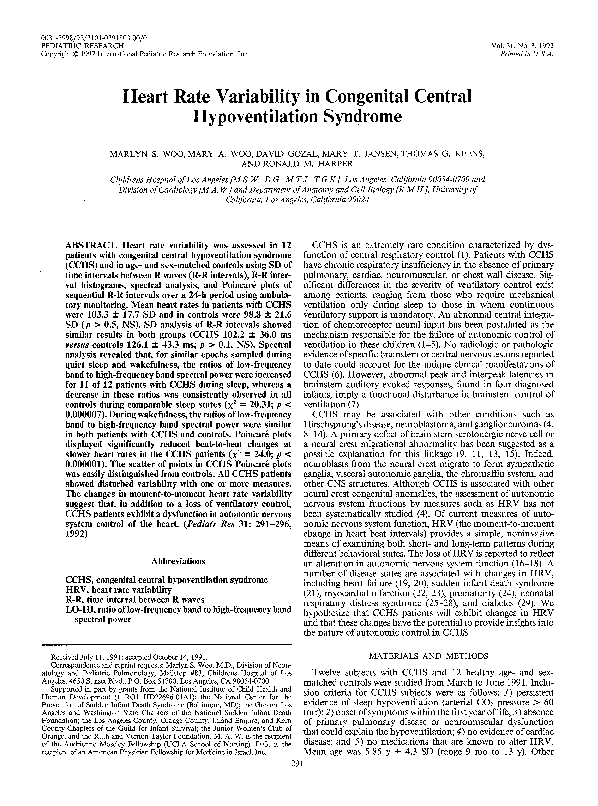 (PDF) Heart rate variability in congenital central hypoventilation syndrome