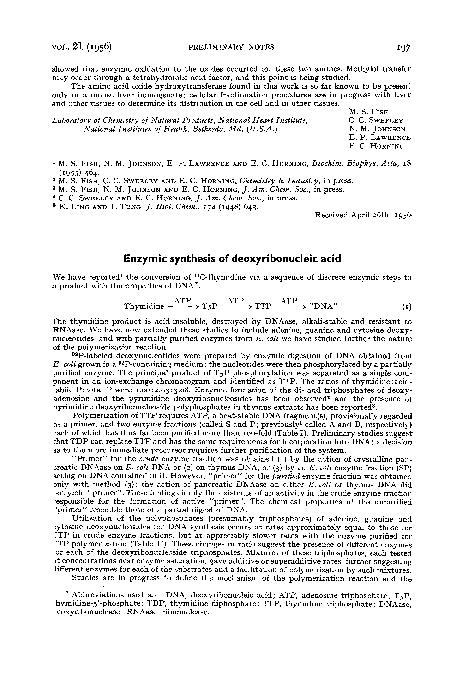 (PDF) Enzymic synthesis of deoxyribonucleic acid | Carl Schildkraut and ...