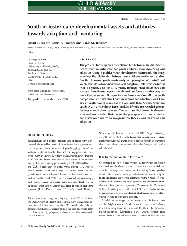 (PDF) Youth in foster care: developmental assets and attitudes towards ...