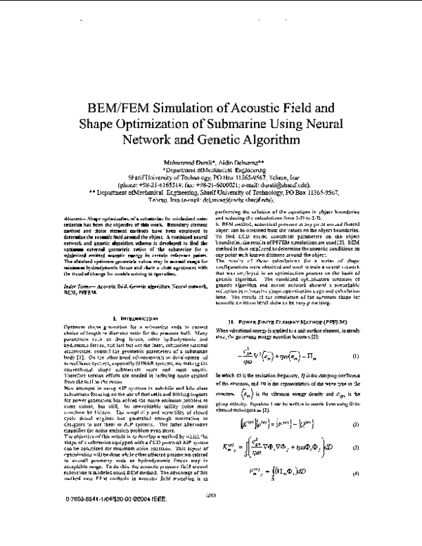 (PDF) BEM/FEM simulation of acoustic field and shape optimization of submarine using neural ...