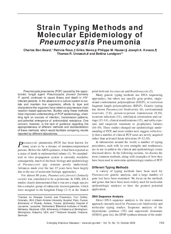 (PDF) Strain Typing Methods and Molecular Epidemiology of Pneumocystis Pneumonia