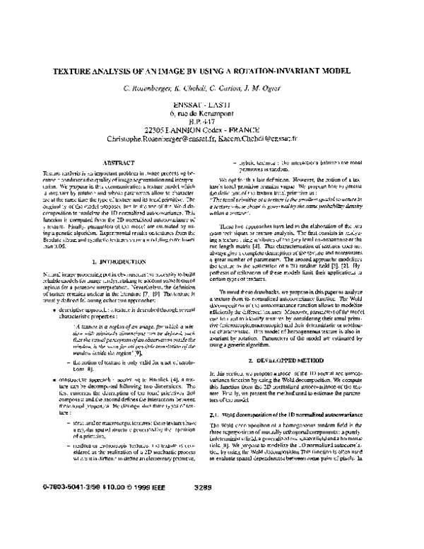 Pdf Texture Analysis Of An Image By Using A Rotation Invariant Model