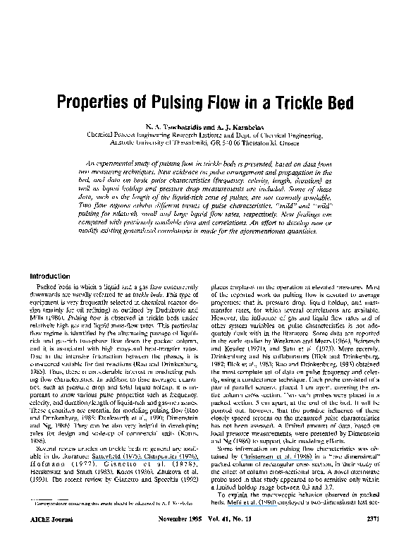 (PDF) Properties of pulsing flow in a trickle bed