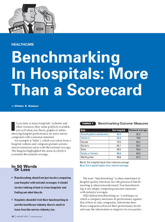(PDF) Benchmarking In Hospitals: More Than a Scorecard