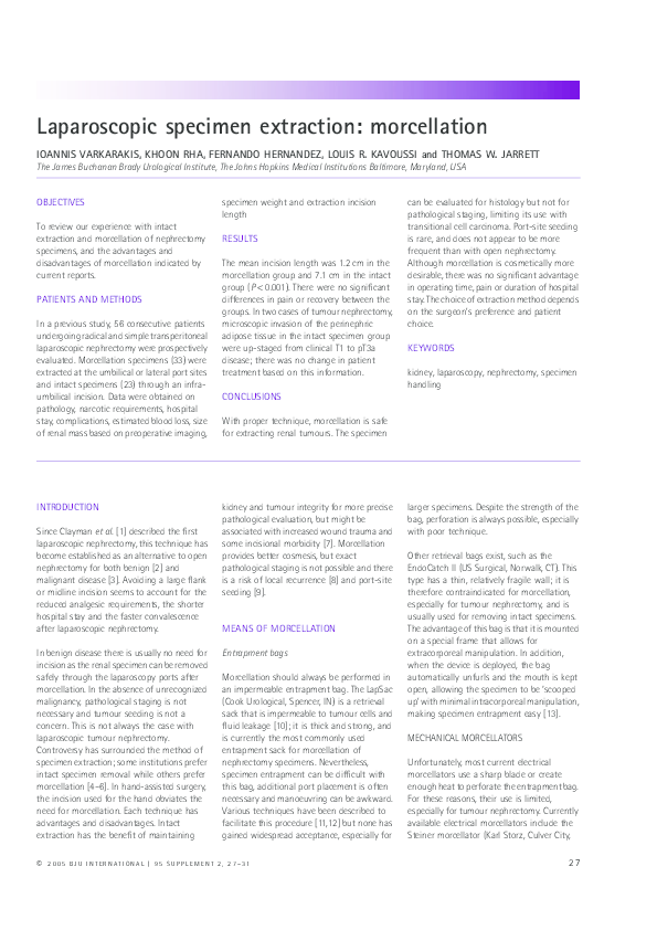(PDF) Laparoscopic specimen extraction: morcellation