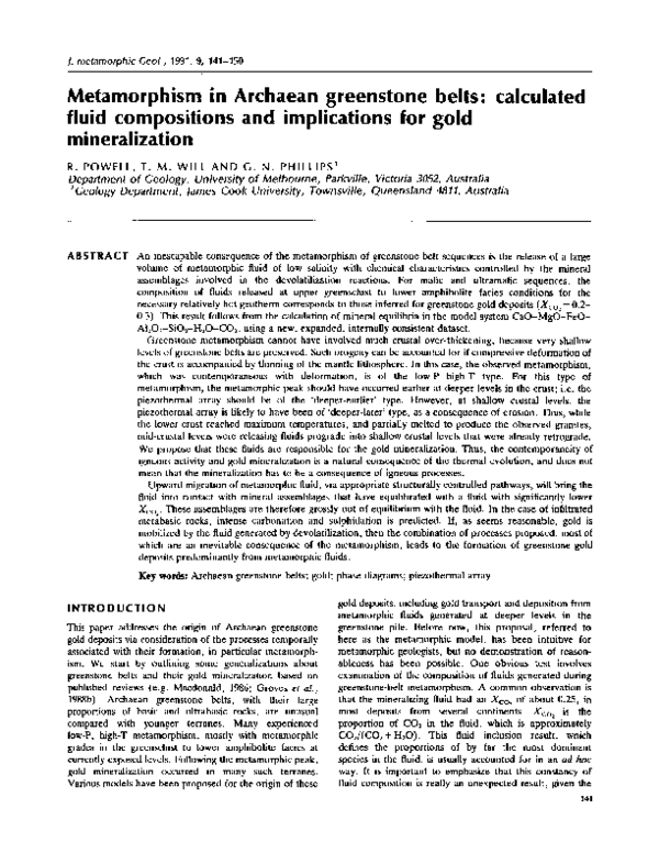 (PDF) Metamorphism in Archaean greenstone belts: calculated fluid ...